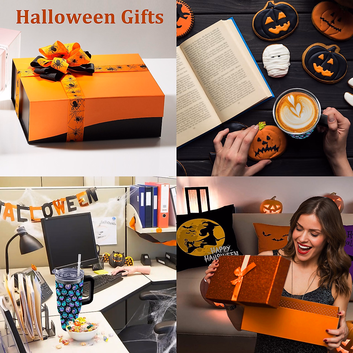 Halloween Tumbler, Spooky Neon Pumpkin Mug Cup Ghost Tumblers with Handle and Straw 40 oz, Halloween Gifts for Friends Family Insulated Water Bottle