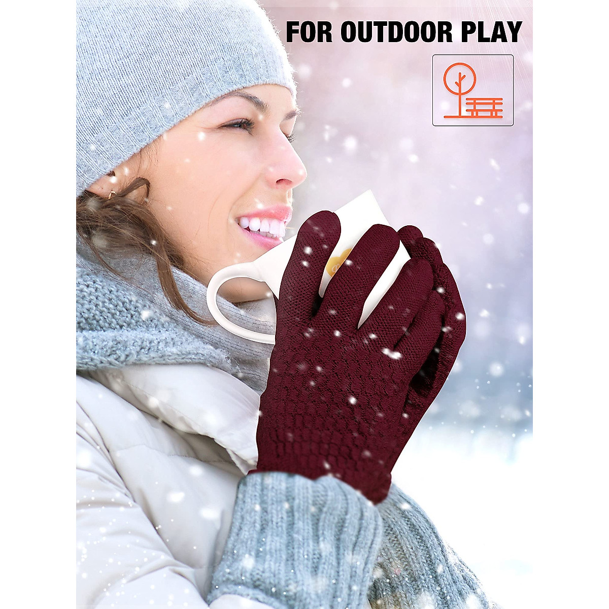 SATINIOR 6 Pair Women Winter Touch Screen Gloves Warm Fleece Lined Knit Gloves for Women(Black, Gray, Pink, Beige, White, Wine Red)
