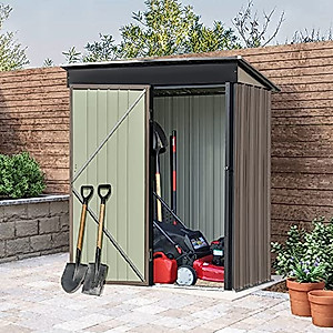 5ft Wx3ft. L Garden Shed, US Stock Metal Lean-to Storage Shed with Lockable Door and Tool Cabinet for Backyard, Lawn, Garden, Brown