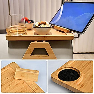 NAVREX Couch Arm Tray Table Clip on Sofa, Coffee Table Tray, Sofa Armrest TV Tray with 360° Rotating Phone Bracket, Bamboo Couch Arm Tray, Living Room Table, Gift for Mom Dad or Friends