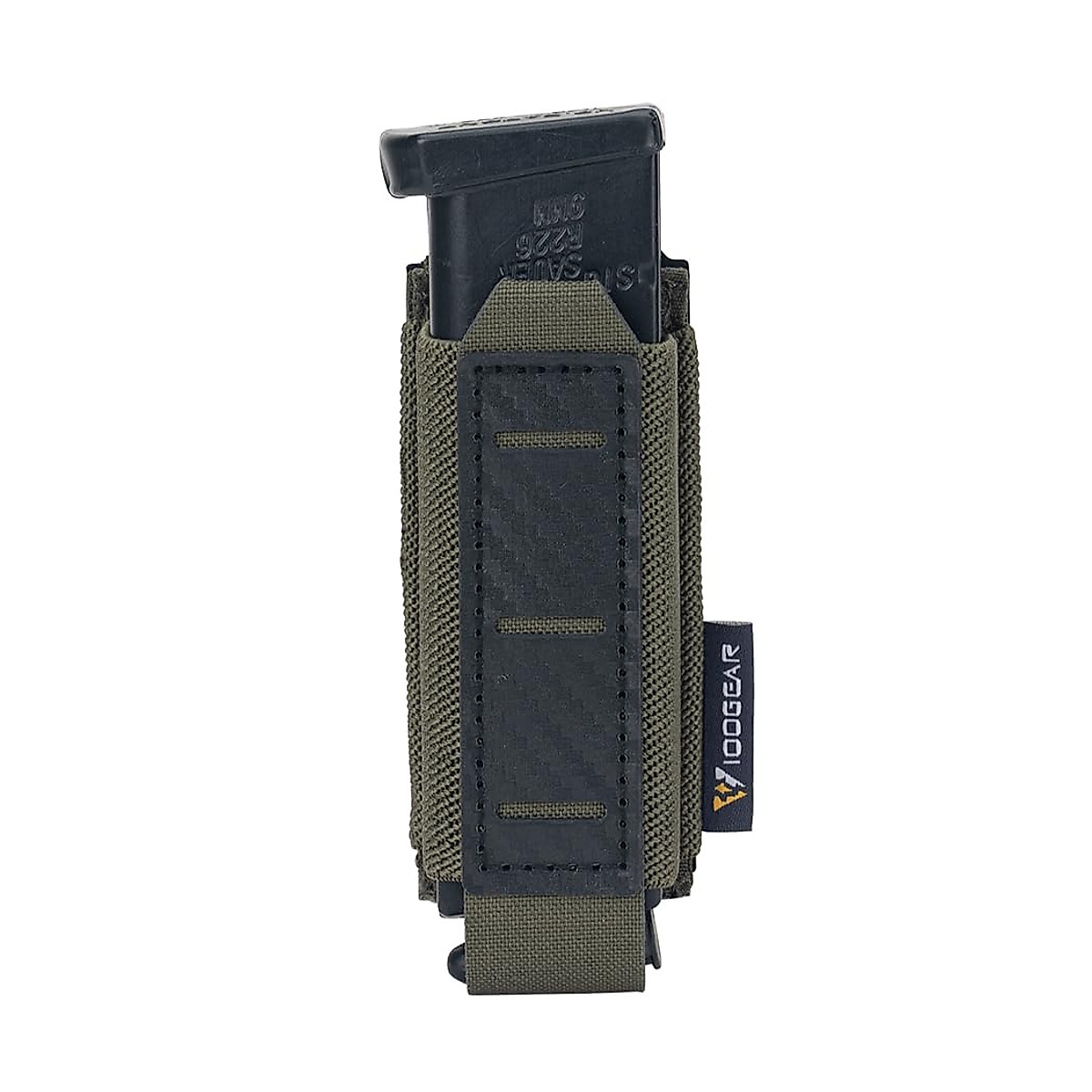 IDOGEAR Pistol Mag Pouch 9mm Magazine Pouches MOLLE Holder with Carbon Fiber Patterned PP Plate Construction Single Magazines Carrier(Ranger Green)