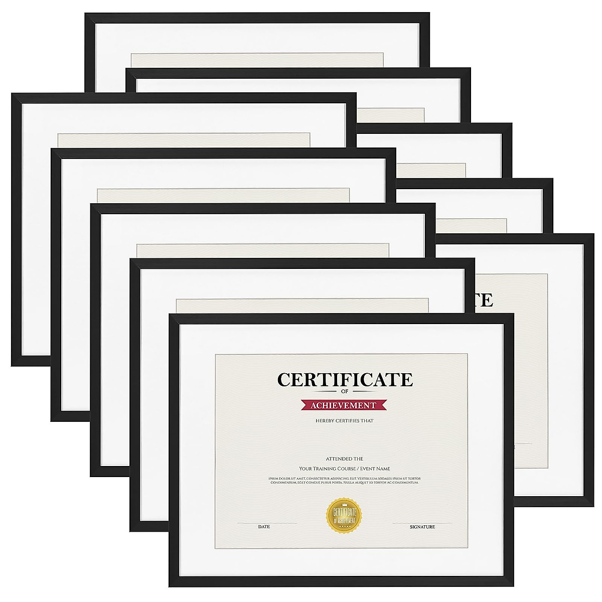 Giftgarden 10Pack 8.5x11 Picture Frame with Mat, 11x14 Matted to 8.5 x 11 Certificate Diploma Award Document Degree, Multi 14x11 Black Frames for Wall or Tabletop Display