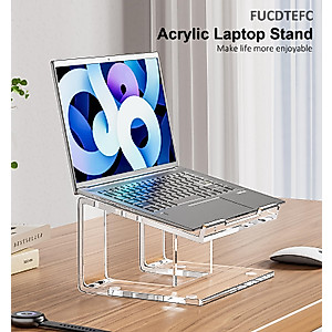 FUCDTEFC Acrylic Laptop Stand for Desk, Laptop Riser Tray for 13.3 14 15.6 Inch Clear Laptop Holder, Computer Stand for Laptop Compatible with MacBook, MacBook Pro, Dell, Lenovo, HP, Samsung