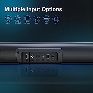 littoak Soundbar with Subwoofer, 2.1 soundbar for TV, PC Gaming, Home Audio, Bluetooth 5.0/HDMI ARC/Optical/AUX/USB Connection, Bass Adjustable, Wall Mountable, Remote Control, 16 Inch