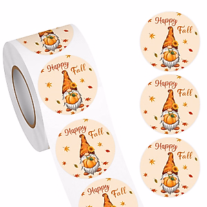 Heyfibro 500 PCS Happy Fall Y'all Stickers, 1.5 Inch Thanksgiving Stickers Label for Packing, Party, Bags, Boxes（Gnomes）