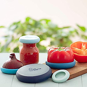 Food Huggers 5pc Reusable Silicone Food Savers | BPA Free & Dishwasher Safe | Fruit & Vegetable Produce Storage for Onion, Tomato, Lemon, Banana, Cans & More | Round, Ice Blue
