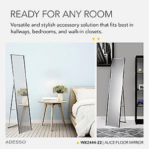 Adesso Alice Simple, Modern Full Length Mirror with Satin Steel Folding Frame