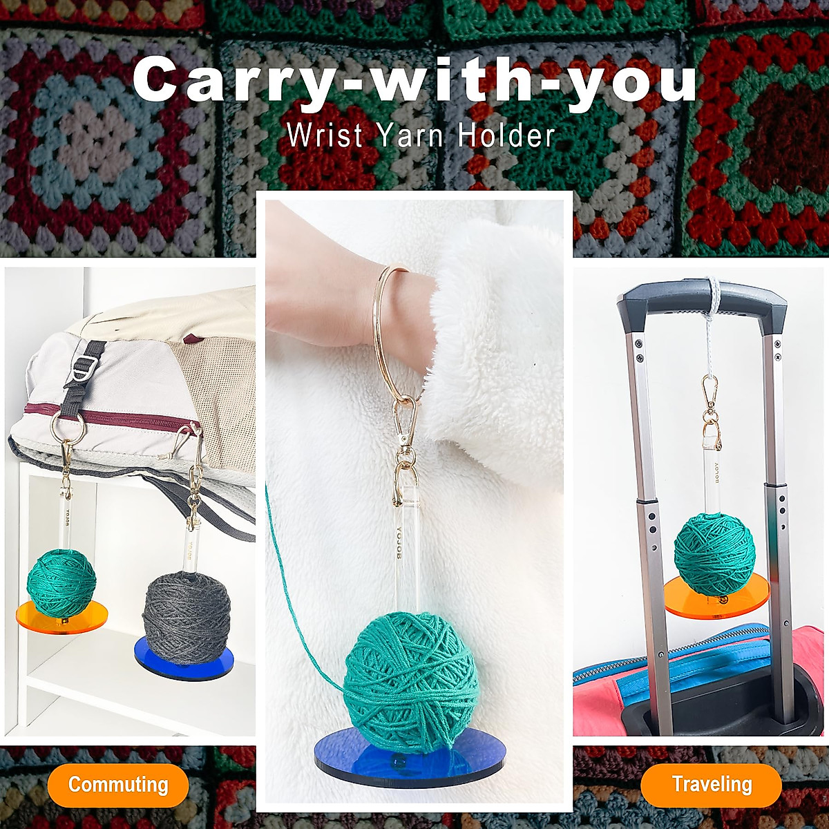 YOJOB Yarn Holder for Crocheting & Knitting, Portable Wrist Yarn Spinner for Big or Small Yarn Balls, Ideal Crochet Kit for Crafters (Round-Blue)