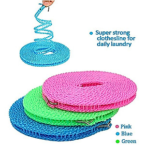 ORIJOYNA 3 Pack Clothesline - Portable Travel Laundry Drying Line with Adjustable Length Ideal for Indoor and Outdoor, Windproof Clothes Line - Perfect for Camping, Travel, and Home Use,16.4 Ft