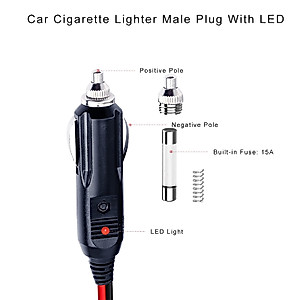 Cigarette Lighter Extension Cord Plug 13FT - 14AWG Car Charger Cable 12-24v Male Plug to Female Socket 15A Power Adapter with LED Lights for Air Compressor Tire Pump Cooler Fridge