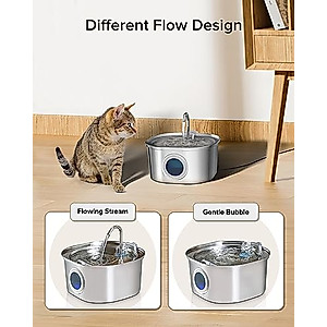 PEKTACO Cat Water Fountain, Pet Water Fountain for Cats/Dogs Inside, Stainless Steel Cat Drinking Fountains with Water Level Window(3.2L/108oz)