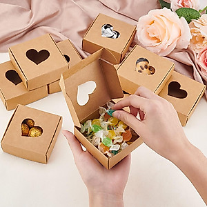 BENECREAT 30 Packs Kraft Paper Boxes with Heart Shape Hole (No Film) 3x3x1.2 Cardboard Gift Boxes for Wedding Party Favor Treats and Jewelry Packaging