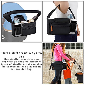 Universal Stroller Organizer with Insulated Cup Holders - Detachable Phone Bag & Adjustable Strap, Stroller Accessories for Carrying Diaper, iPhone, Toys & Snacks, Fits All Baby Stroller Models.