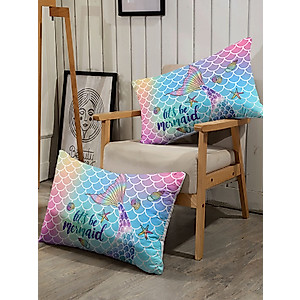 Datura home 4Pcs Kids Fitted Sheet and Flat Set Rainbow Scales Mermaid Printed Pattern Bedding with 1 + 2 Pillowcases for Boys Girls (Rainbow Twin), 67x97 Inches