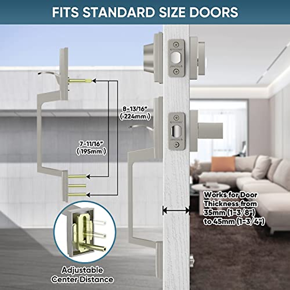 TICONN Front Door Handle Set, Heavy Duty Square Door Lever & Single Cylinder Deadbolt Combo Reversible for Entrance Exterior Doors (Satin Nickel)