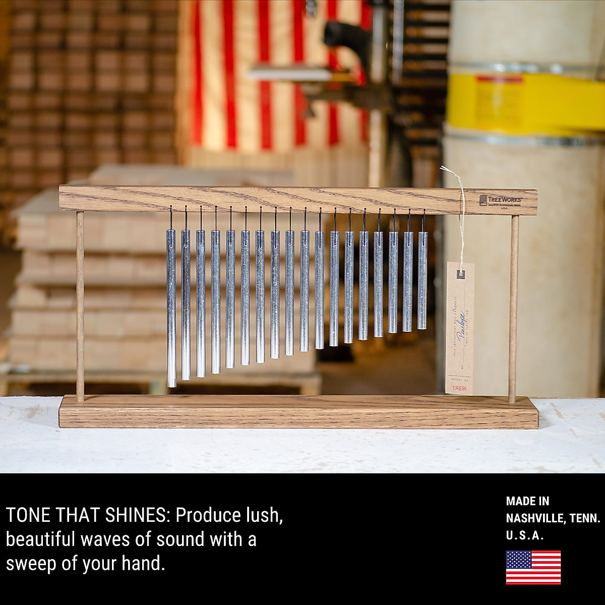Treeworks Chimes Medium Top Bar Chime — Made in U.S.A. — for Percussion Tables, Desks, Classroom Music, Meditation or Yoga, Includes Tennessee Hardwood Stand, inch (TRE9t)