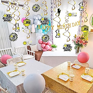 Tenceur 30 Pack One Happy Dude Hanging Swirl 1st Birthday Party Decorations Smile Face Hanging Swirl Decor Foil Ceiling Streamers Groovy One Happy Dude Birthday Party Supplies for Boys Girls