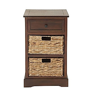 Deco 79 Wood 2 Baskets and 1 Drawer Storage Unit, 16" x 13" x 28", Brown