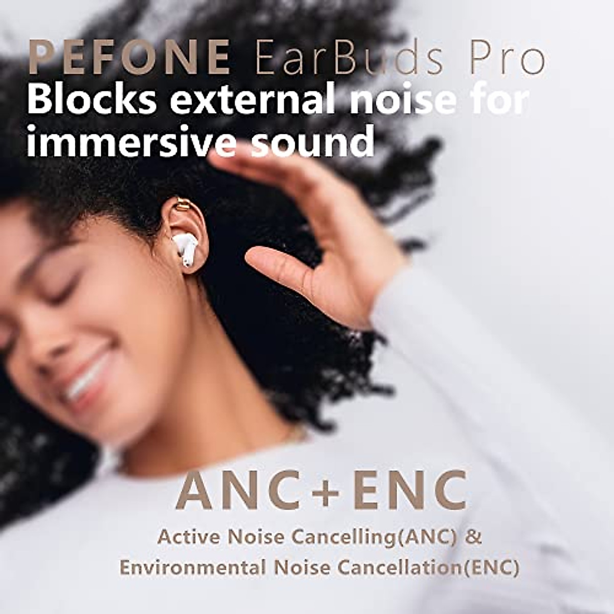 PEFONE Wireless Earbuds, in-Ear Bluetooth 5.3 Headphones ENC+ANC Noise Cancelling Earphones, Built-in Mic, Touch Control, USB Charging Case