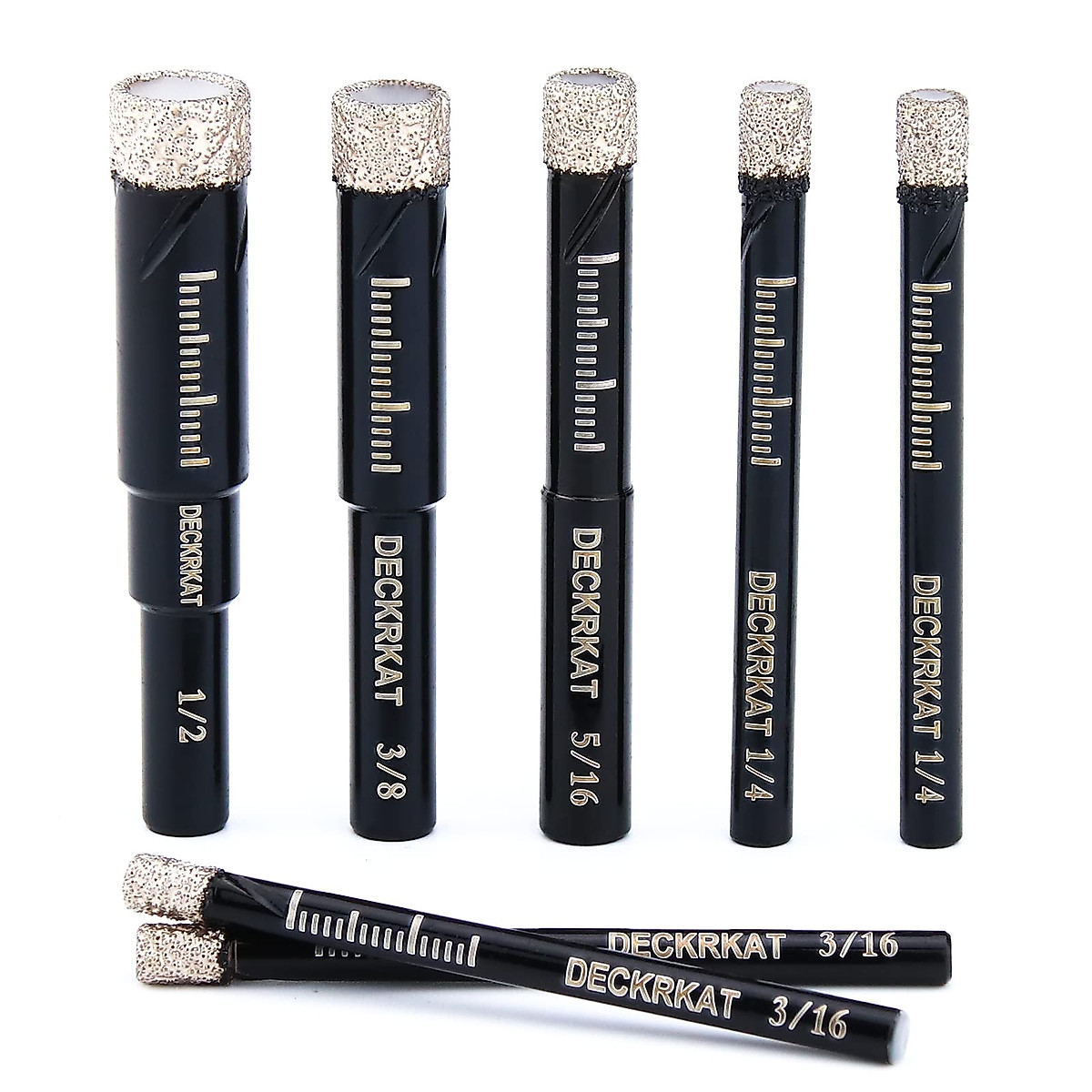 7 Piece Diamond Drill Bits Set, Core Drill Bits for Hard Materials - Tiles Ceramics Glass Stones – Built in Coolant, Fast Dry Drilling - Sizes 3/16" 1/4" 5/16" 3/8" 1/2" - Round Shank, Storage Case