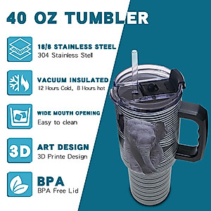 Gome 40oz Elephant Tumbler – Insulated Stainless Steel Cup with Handle, Lid & Straw, Wildlife Gifts for Women, Animal Lovers, Birthday & Nature-Inspired Gift