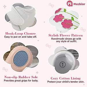 Meckior Infant Baby Girls Boys Handmade Princess Flats Toddler First Walkers Soft PU Leather Non-Slip Crib Wedding Dress Shoes