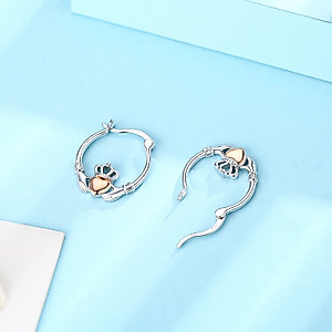 Claddagh Earrings for Women 925 Sterling Silver Ireland Claddagh Huggie Hoop Earrings for Sensitive Ears Claddagh Jewelry Gifts