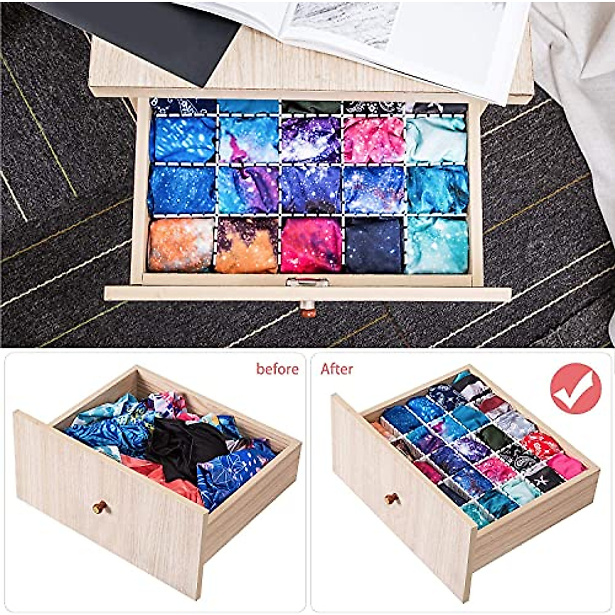 Flytianmy 40Pcs Drawer Dividers, Adjustable Drawer Organizer for Socks, Underwear, Makeup, Can Help Tidy Kitchen, Bedroom, Dresser White