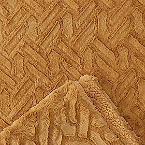 Chanasya Fuzzy Soft Cloud Textured Embossed Faux Fur Throw Blanket - Plush Sherpa Solid Cozy Gold Yellow Blanket for Bed Sofa Chair Couch Cover Living Bed Room (50x65 Inches) Golden Blanket