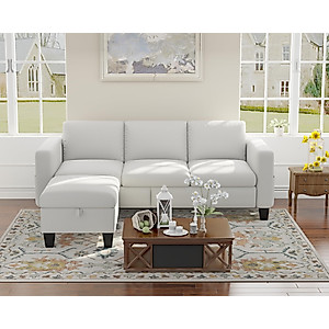 Woyomeub Sectional Sofa Couches for Living Room 78" L Shaped Sofas with Storage Ottoman Small 3 Seater Couch Velvet Fabric, Beige