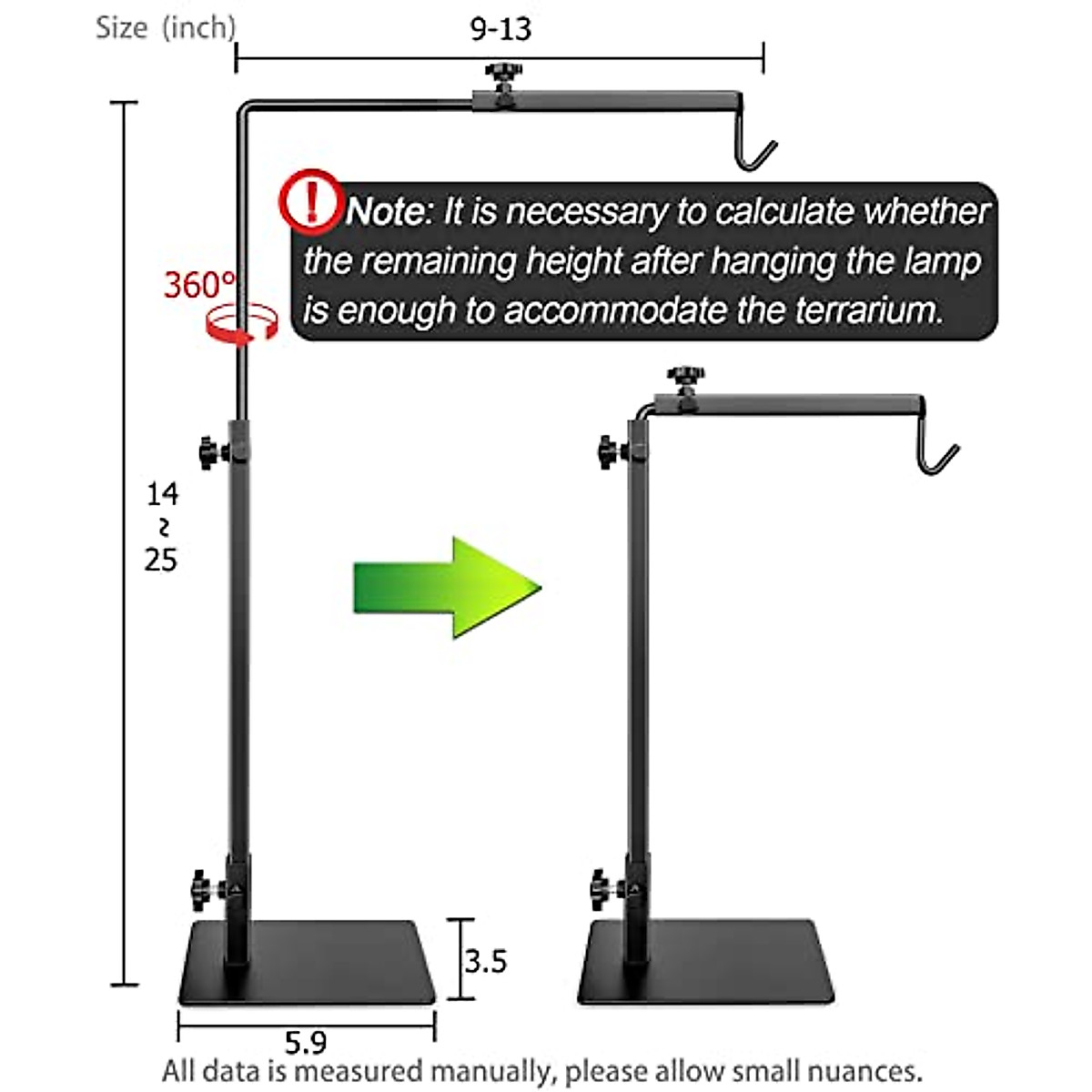 Reptile Tank Heat Lamp Stand Aquarium Stand - Reptile Terrarium Heat Light Stand - Adjustable Metal Heat Lamp Holder, Used for Amphibians, Lizards, Gecko, Tortoise, Snakes, Bearded Dragon, Chicks, etc