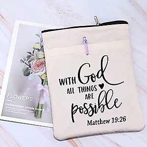 Religious Book Sleeve Christian Book Sack Baptism Book Cover Bible Verse Matthew 19:26 Book Protector Spiritual Gift for Religious People Godmother Goddaughter (19:26BS)