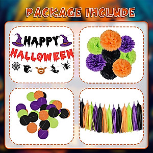 Halloween Party Decorations - Trunk Or Treat Car Decorations Kit for SUV Happy Halooween Banner Orange Black Purple Green Tissue Paper Pom Pom for Hocus Pocus Party Supplies
