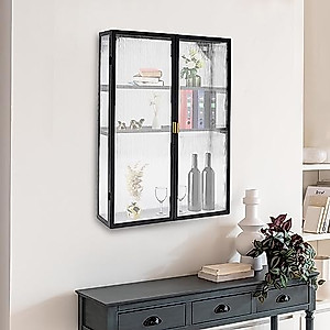 JINHZIXIU Retro Style Haze Double PC Door Wall Cabinet Display Cupboard with Detachable Shelves Enclosed Storage Cabinet for Office Dining Room Living Room Kitchen Bathroom Black