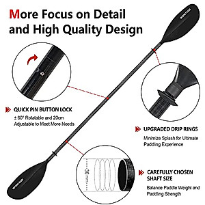 WONITAGO Kayak Paddle Premium Fiberglass Shafts with Reinforced Nylon Blades, Floating Oars for Kayaks, Adjustable 215-225 cm/85-90 Inches, White