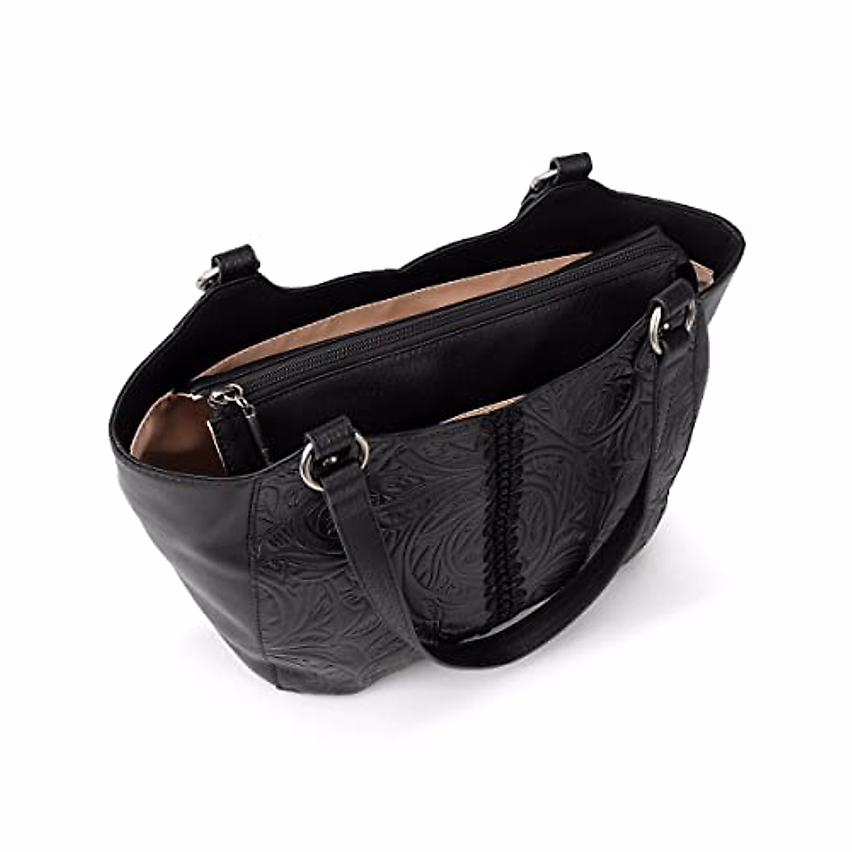 The Sak Womens Bolinas Leather Satchel, Black Leaf Embossed, One Size US