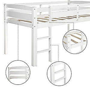 Harper & Bright Designs Low Loft Bed Twin Size, Twin Loft Bed Frame with Ladder and Safety Guardrails, Wood Loft Bed for Kids, Toddlers, Teens (Twin, White)