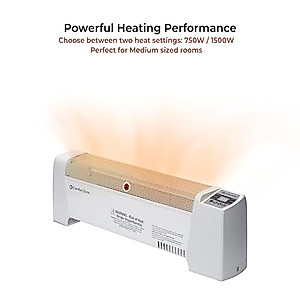Comfort Zone Baseboard Space Heater with Digital Thermostat, Electric, Dent-Proof End Panels, Overheat Protection, Tip-Over Switch, & Stay-Cool Body, For Home, Bedroom, & Office, 1,500W, CZ650BWT