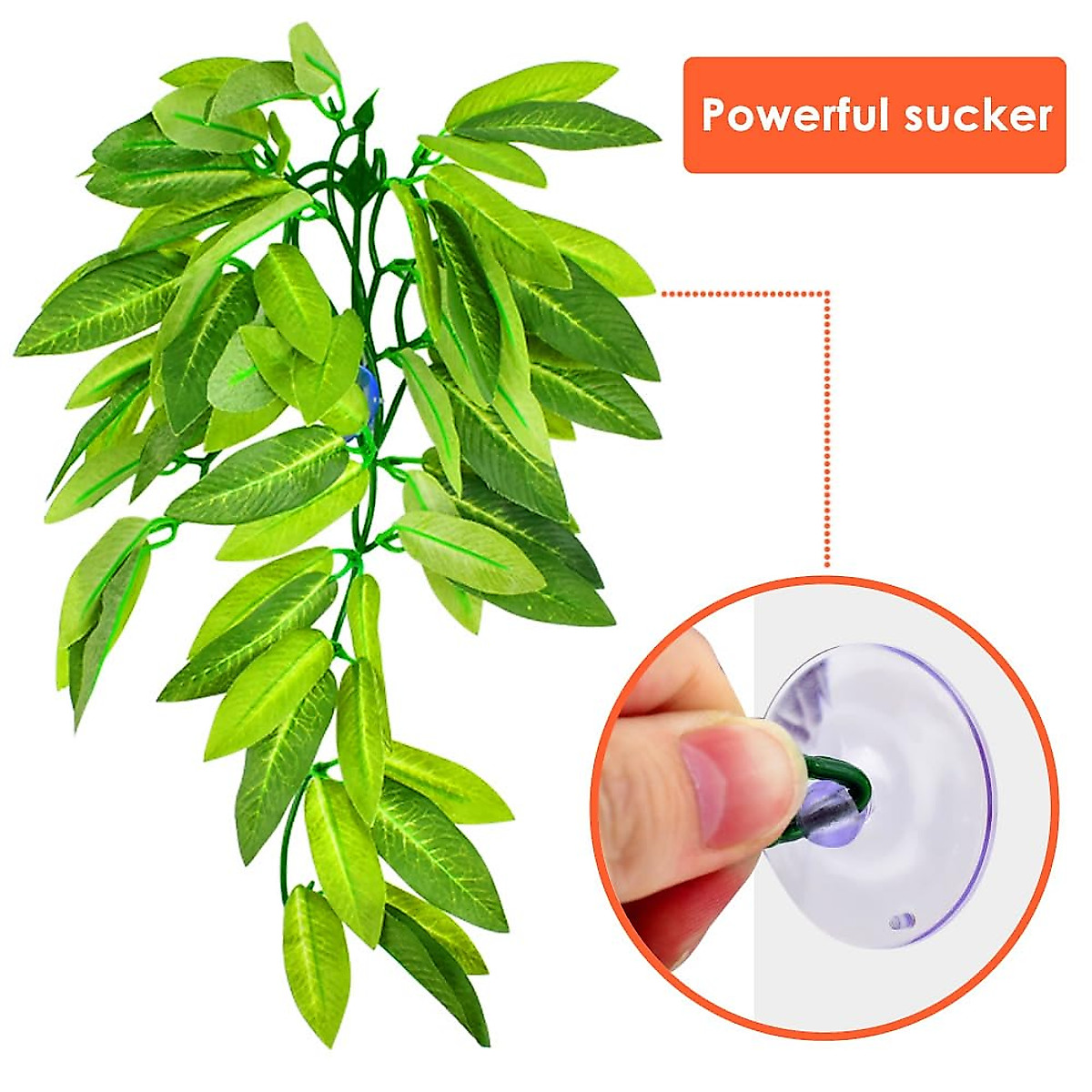 KATUMO Reptile Plants, 3 PCS Amphibian Hanging Plants with Suction Cup for Lizards, Geckos, Bearded Dragons, Snake, Hermit Crab Tank Pets Habitat Decorations