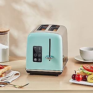 2 Slice Toaster, REDMOND Aqua Green Toaster with LED Touch Screen and Digital Countdown Timer, Stainless Steel Toaster with Extra Wide Slot and Cancel Defrost Reheat Function, 6 Shade Settings