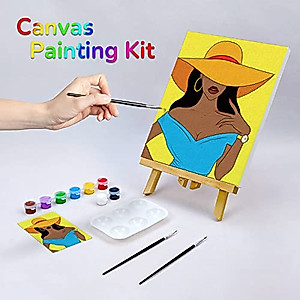 VOCHIC Canvas Painting Kit Pre Drawn Canvas for Paint Adult Party Kits Paint and Sip Party Supplies 8x10 Canvas to Paint Afro Queen 8 Acrylic Colors,3 Brush,1 Pallet Girl Paint Art Set