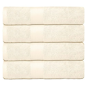 TERRYMIX 100% Cotton 4 Piece 550-600 GSM Large Cotton Bath Towel Set :: 140 x 70 cm … (4 Ivory)