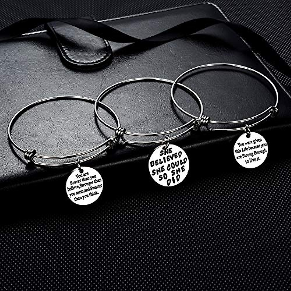 YEEQIN Pack of 3 Inspirational Bangle Bracelets, Inspirational Gifts, Inspirational Jewelry, Women Bangles, Strength Believe Confidence Gift (Pack of 3 Mixed Styles)