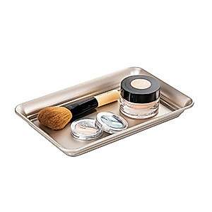 mDesign Metal Storage Organizer Tray for Bathroom Vanity Countertops, Closets, Dressers - Holder for Watches, Earrings, Makeup, Reading Glasses, Perfume, Guest Hand Towels, Satin