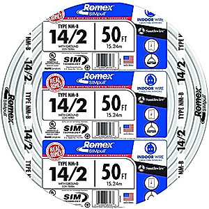 Southwire Romex Brand Simpull Solid Indoor 14/2 W/G NMB Cable 50ft coil - SW# 28827422,White