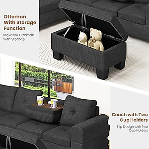 AWQM Modular Sectional Sofa with Ottoman, Fabric L-Shaped Couch with Chaise & Cup Holders, Living Room Furniture Sets Sectional Sofa Set, 6 Seat Corner Couch Sofa for Living Room, Apartment