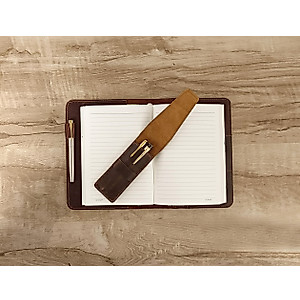 The Antiq Leather Pen Holder, Genuine 2 Pen Case with Tuck-in Flap, Brown Leather Case for Fountain, Ballpoint & Rollerball Pens, Travel Organizer, Luxury Executive Pen Storage Sleeve (2 Pen, Brown)