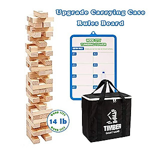 WOOD CITY Giant Tumbling Timber Tower Game (Stacking from 2 to 4 Feet), Classic Jumbo Outdoor Game for Adults Kids Family, 54 Pieces Premium Pine Wood Blocks Toy