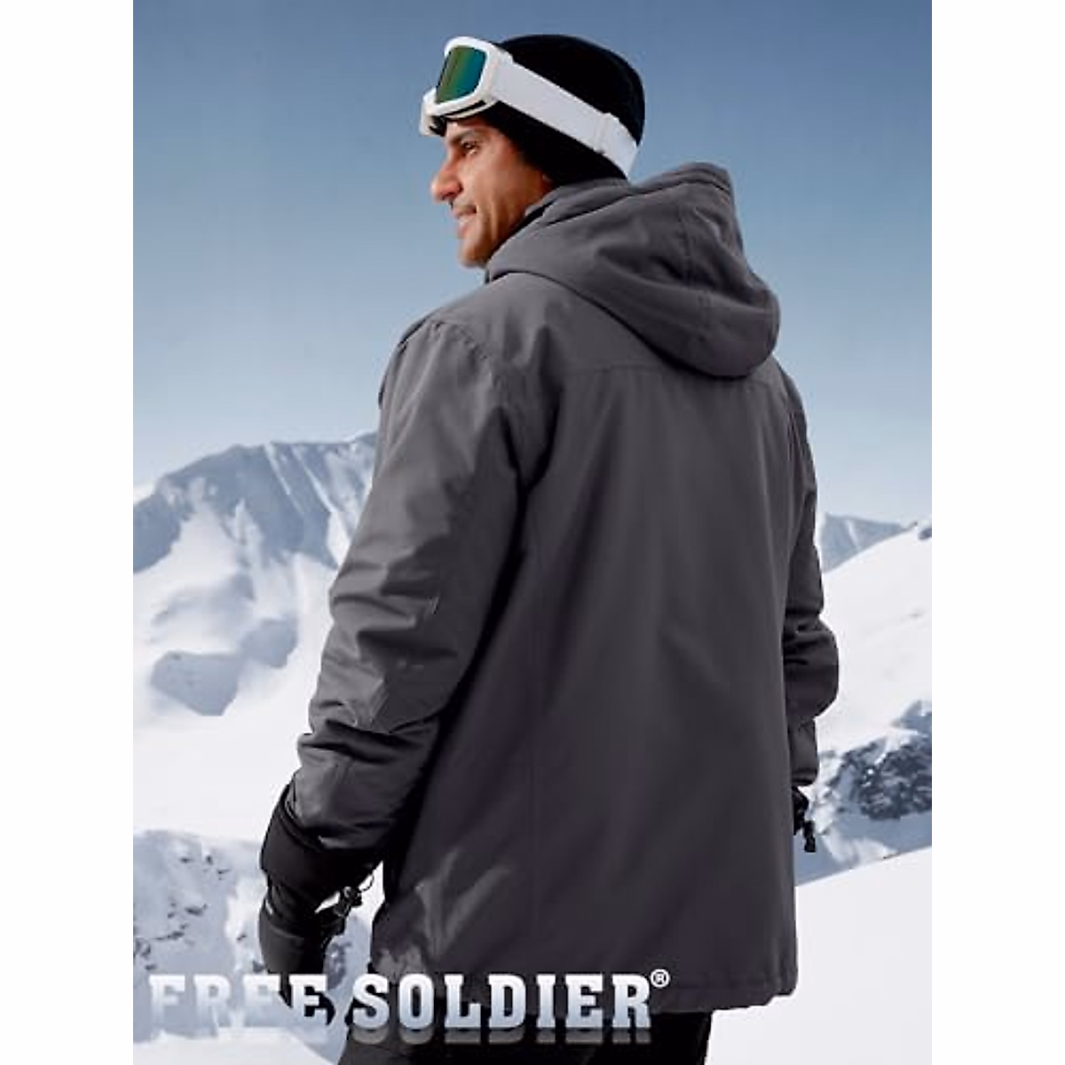 FREE SOLDIER Men's Waterproof Ski Snow Jacket Fleece Lined Warm Winter Rain Jacket with Hood Fully Taped Seams(Charcoal Gray,M)