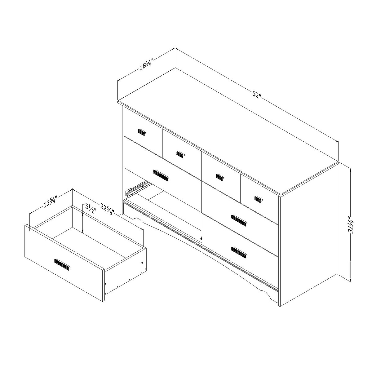 South Shore Tiara 6-Drawer Double Dresser, Pure White with Jewel-Like Handles